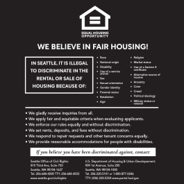 Seattle Washington Fair Housing Sign